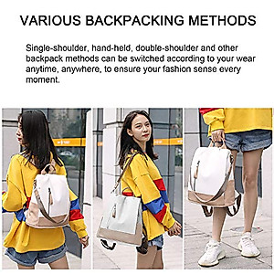 SAMAZ Women Purse Backpack Leather Anti-theft Bag Multipurpose Fashion Shoulder Handbags (White and Yellowish) Medium