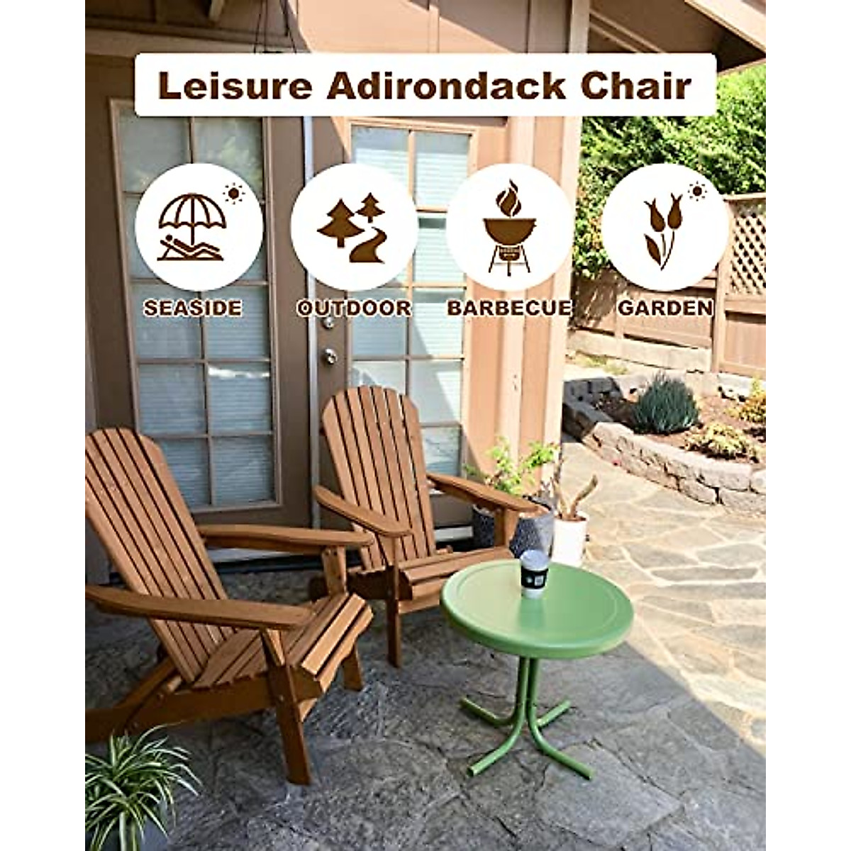 Hudada Adirondack Chair Outdoor Chairs Fire Pit Seating Folding Wooden Adirondack Lounger Chair Patio Chair Lawn Chair Weather Resistant Wood Chairs w/Natural Finish
