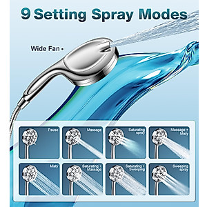 Dual Filtered Rain Shower Head Combo, High Pressure 9 Modes Handheld Shower Head Built in Power Spray, 6 inch Rainfall Shower Head with Filter for Hard Water