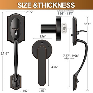 YYTDZSW Front Door Handle Set, Entry Door Handle Set,Exterior Door Handleset with Reversible Lever, Adjustable Door Handle Black，Door Lower Handle, Oil Rubbed Bronze
