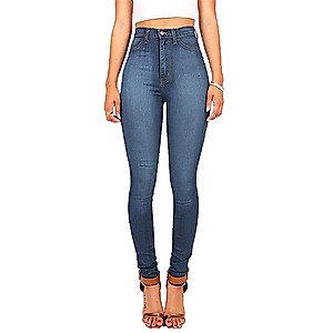 Andongnywell High Waisted-Rise Colored Stretch Skinny Jeans for Women (Light Blue,Medium)