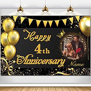 Custom Happy 4th Anniversary Decorations Supplies,4th Birthday Decorations Banner,4th Wedding Anniversary Backdrop(4x6ft)
