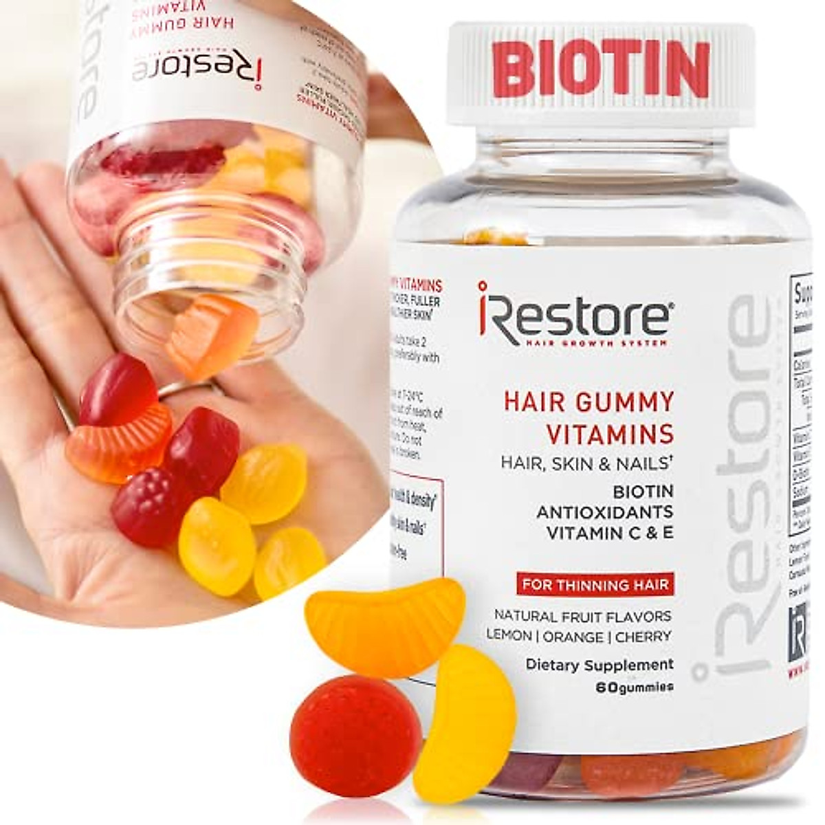 iRestore Hair Gummy Vitamins, Vegan Biotin Gummies for Hair Skin and Nails Gummies, Hair Gummies, Biotin Gummies for Hair Growth Biotin Vitamins Hair Vitamins Gummies for Women & Men, Biotin 5000mcg