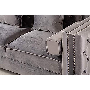 Legend Vansen Reversible L Shaped Velvet Sofa Chaise with Ottoman for 3seats Large Size Sectional, Grey