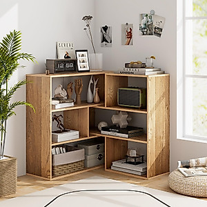 Tangkula 3 Cubes Bookcase, Irregular Open Bookcase, Freestanding Bookshelf Combination, Anti-Tipping Device, Home Display Storage Shelf for Living Room Study (Natural, 3-Cube, Concave)