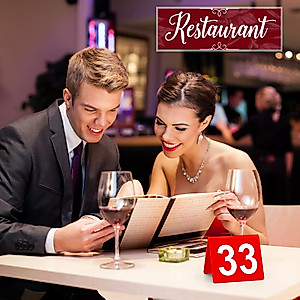 100 Pcs Acrylic Table Numbers 1-100 Double Side Numbered Table Tents Restaurant Wedding Table Tent Cards for Party Banquets Service Evidence Markers Supplies, 2.5 x 2 x 1.6 Inch (Red Background)