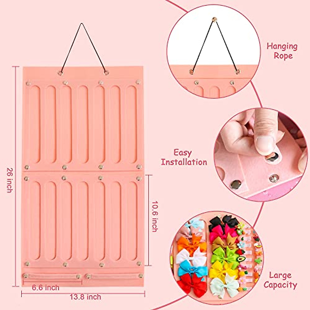 OWIIZI Bow Holder for Girls Hair bows Hair Clips Headband Storage Hanger Hair Bows Organizer 16 Ribbons Baby Hair Accessory Storage Display Organizer for Girls Room