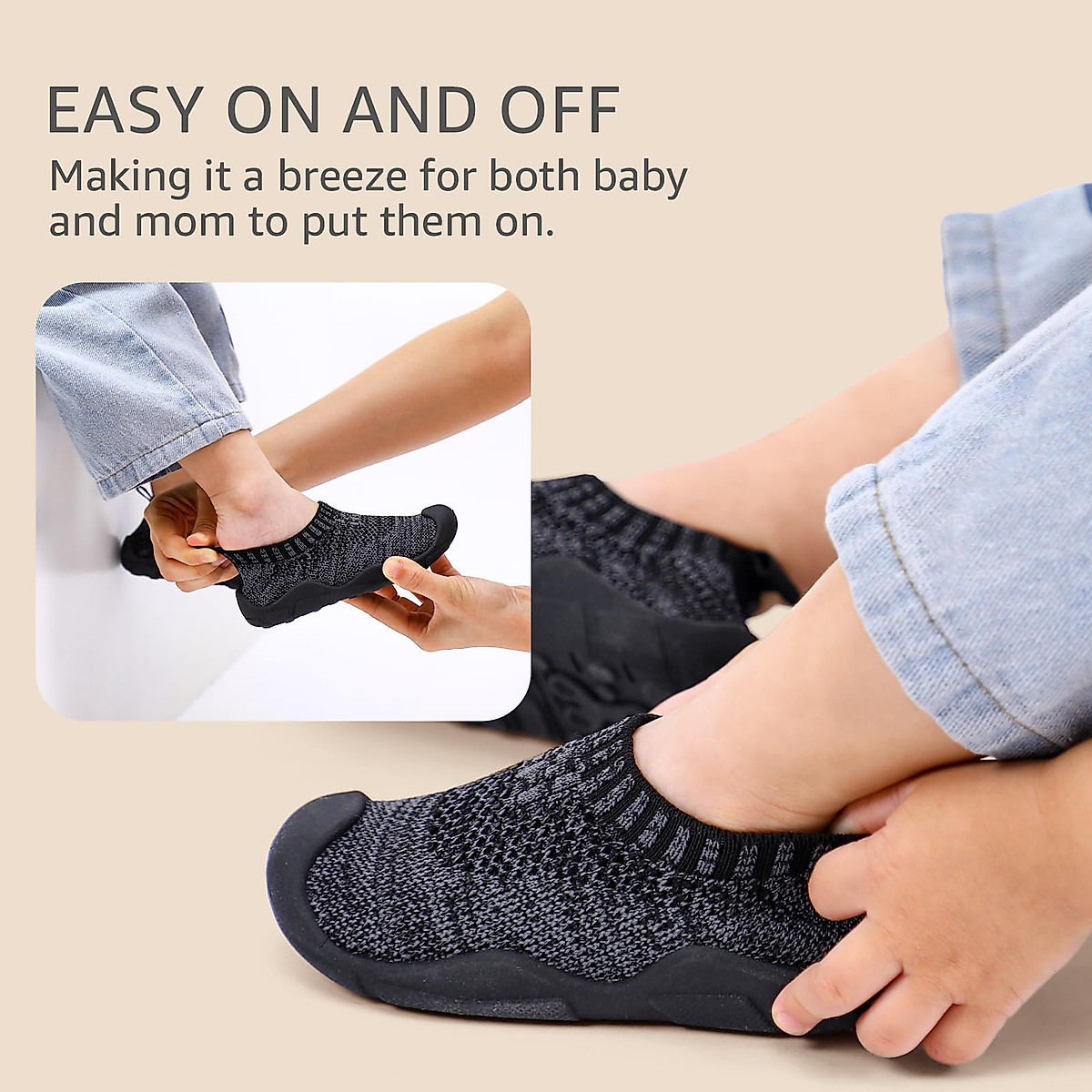 STQ Toddler Shoes for Boys Slip on Sneakers Kids School Tennis Sock Shoes Black Grey Size 5 Toddler