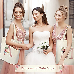 Binggemen Initial Canvas Tote Bag with Zipper Pockets,Personalized Totes for Women Bridesmaids Teacher,Cosmetic Makeup Bag,Monogrammed Gifts for Wedding Birthday (Letter M)