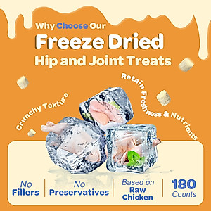 Glucosamine for Dogs, Joint Supplement for Dogs, 180 Counts, Chondroitin, Omega-3, MSM, Turmeric for Pain Relief, Dog Joint Supplement with Calcium for Bone Health, Chicken Flavored Crunchy Chews