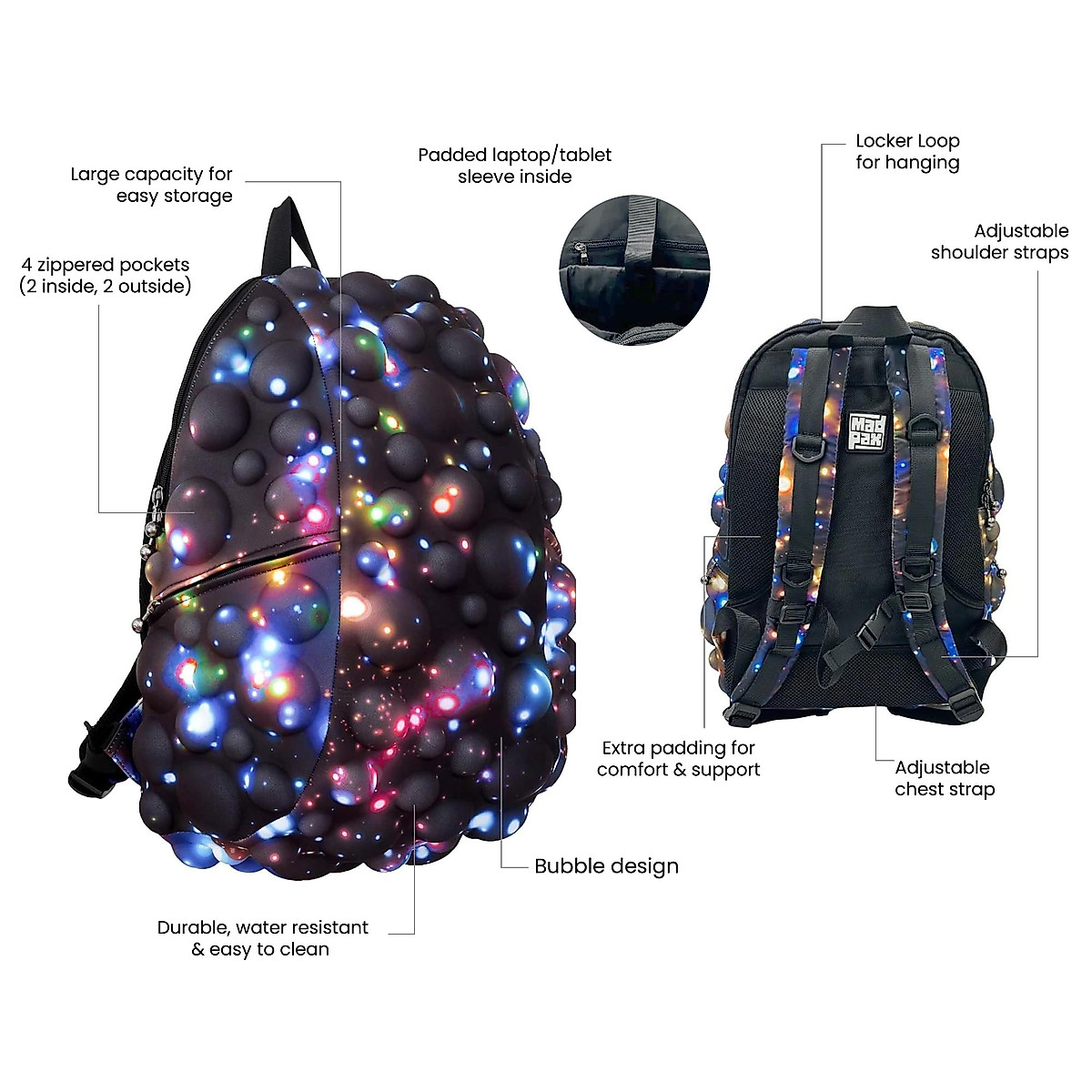 MadPax Bubble Backpack - Ultra Smooth Nylon Backpack - Backpack with Adjustable Straps