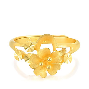 CHOW SANG SANG 999.9 24K Gold Price-by-Weight 3.74g Gold Floral Ring (Adjustable) for Women and Wedding Occasion 69462R