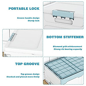 Atezch_ Collapsible Storage Bins with Lids Folding Plastic Stackable Utility Crates Container Organizer Cube for Home Office Closet (Blue)