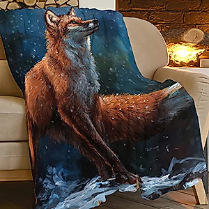 Red Fox Throw Blanket Fox Print Blanket Gifts for Adults Women Kids Girls Boys Super Soft Cozy Warm Lightweight Plush Fox Fleece Flannel Blanket for Couch Bed Chair Dorm Living Room Decor 60''X80''