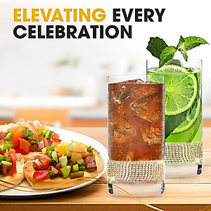 BERKWARE Luxurious Highball Glasses - Elegant Cocktail Glasses & Tom Collins Glasses with Rhinestone Design, 16oz (Set of 2)