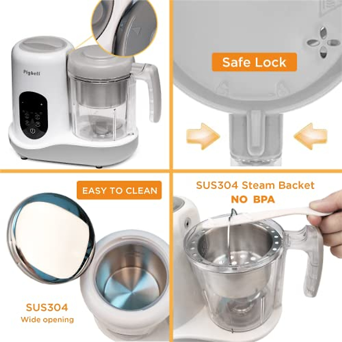 Baby Food Maker & Steamer All in 1 Processor for Toddlers-Steam, Blend, Chop, Sterilizer, Puree, Warm Milk, 8 Oz Stirring Cup, Timer, Auto Shut-Off, 120V, Homemade Food, white, Small, 35 Oz