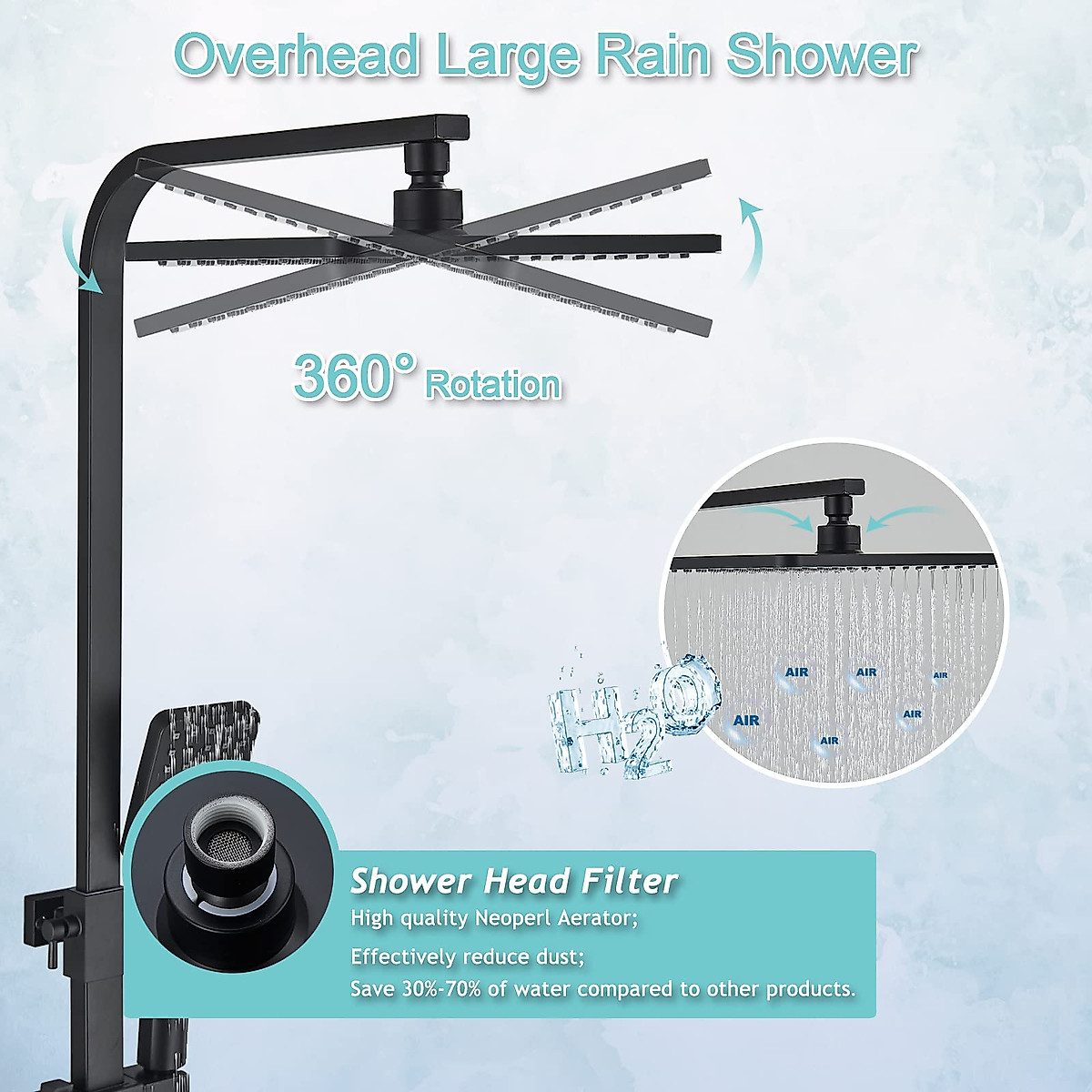 Gmusre Wall-Mounted Bathroom Shower System Matte Black Shower Faucet Fixture with Rainfall Shower Handheld Shower, Tub Spout Temperature Display Shower Faucet Set include Shower Shelf