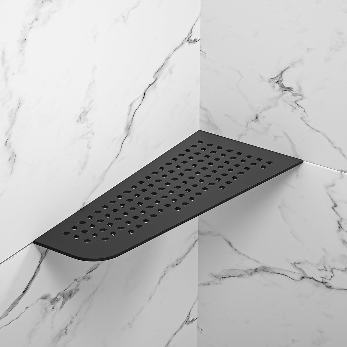 Bernkot Corner Shower Shelf 12" Matte Black 304 Stainless Steel Quadrilateral Corner Shelf Heavy Duty Recessed Bathroom Black Shelf No Drilling Needed