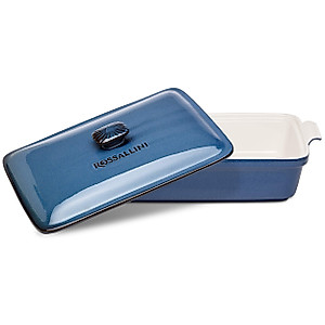 ROSSALLINI Stoneware Casserole Dish Bakeware Set with Lid, Covered Rectangular Dinnerware, Extra Large 4.23 Quart, 13 by 9 Inch, Blu Indaco [Reactive Blue]