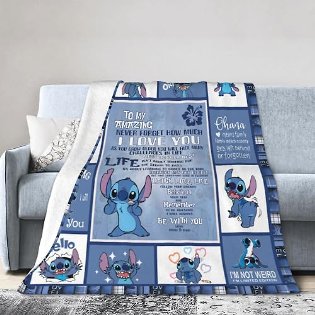 Cute Blue Alien Monster Plush Flannel Blanket Lightweight Soft Cozy Fuzzy Warm Fleece Throw for Couch Sofa Bedroom Living Room