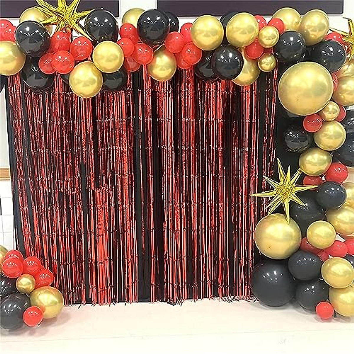 Casino Theme Balloon Arch Kit, 104 Pcs Red Black and Gold Metallic Latex Balloon Garland Kit with Dice Crown Explosion Star for Women Men Casino Night Las Vegas Birthday Graduation Party Decorations