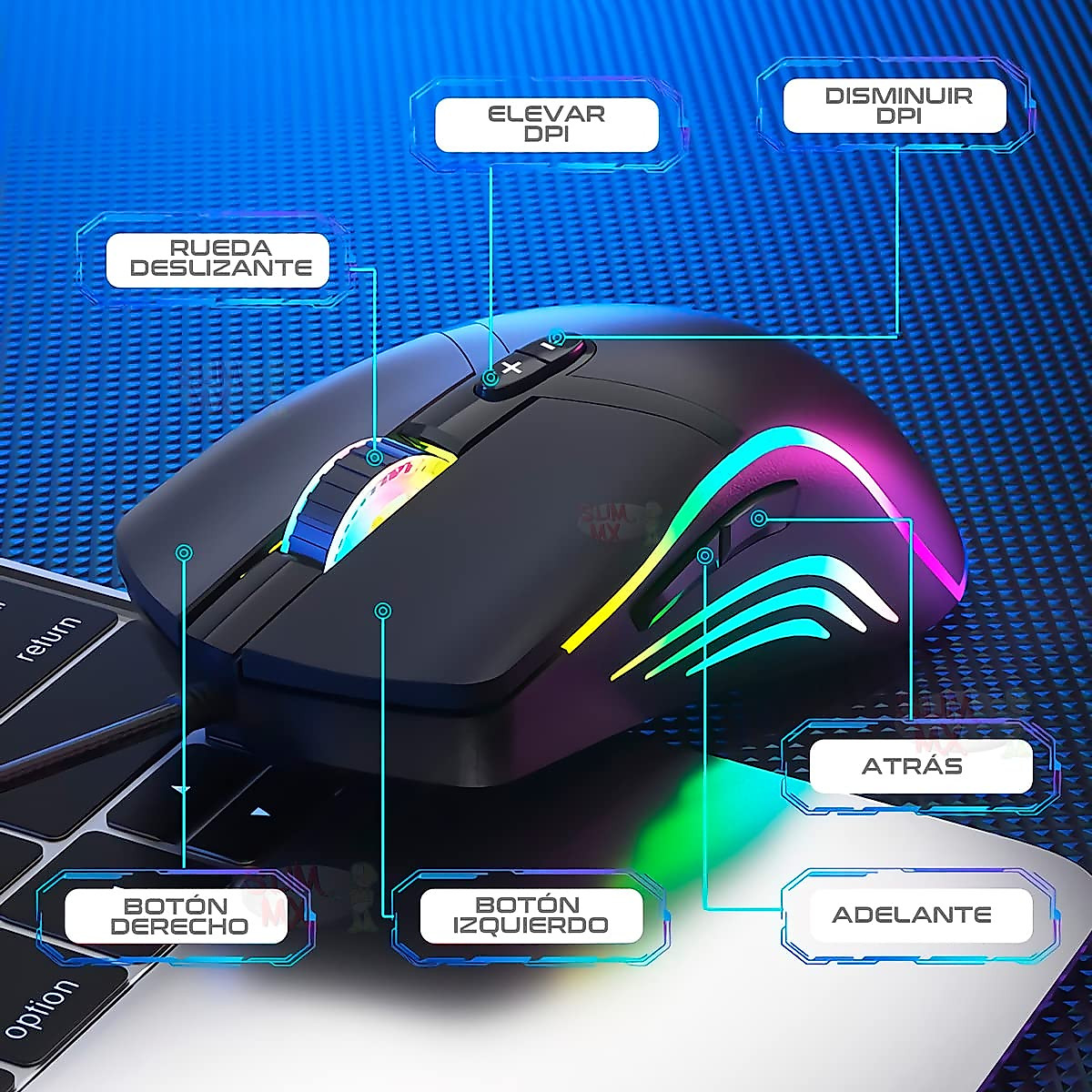 Slim Company Mouse Gamer USB Wired 7 Buttons 6400dpi Havit Ms1026 RGB