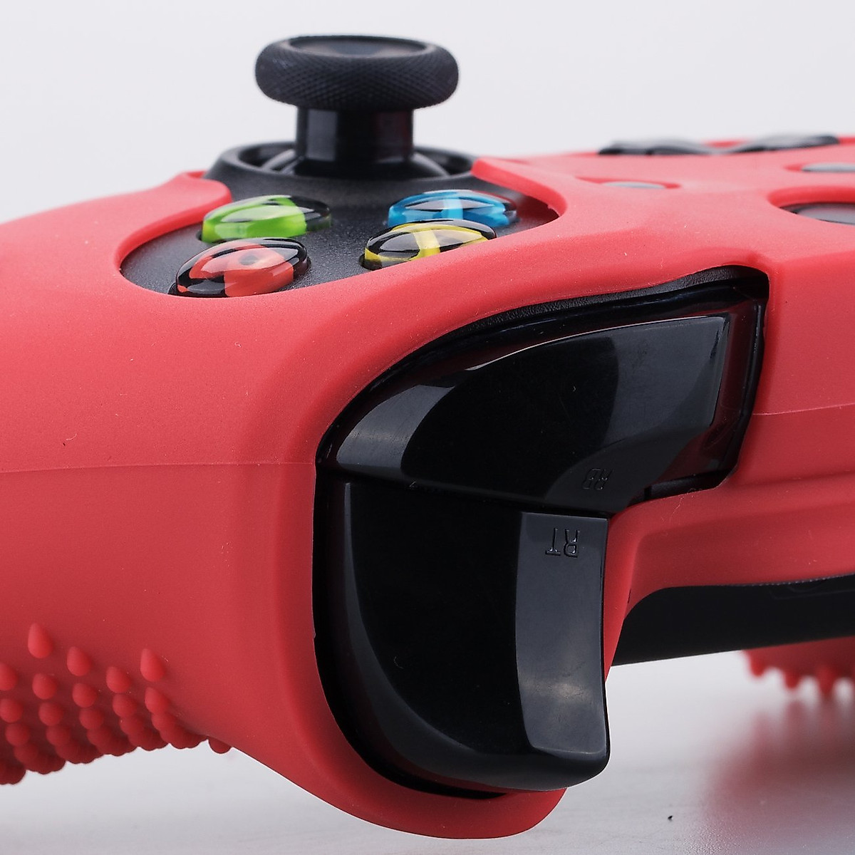 9CDeer 1 Piece of Studded Protective Silicone Cover Skin Sleeve Case + 8 Thumb Grips Analog Caps for Xbox One/S/X Controller Red Compatible with Official Stereo Headset Adapter