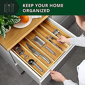 ROYAL CRAFT WOOD Luxury Bamboo Kitchen Drawer Organizer - Expandable Utensil Organizer for Drawer - Utensil and Silverware Holder and Cutlery Tray (Natural, 19.6"x17")