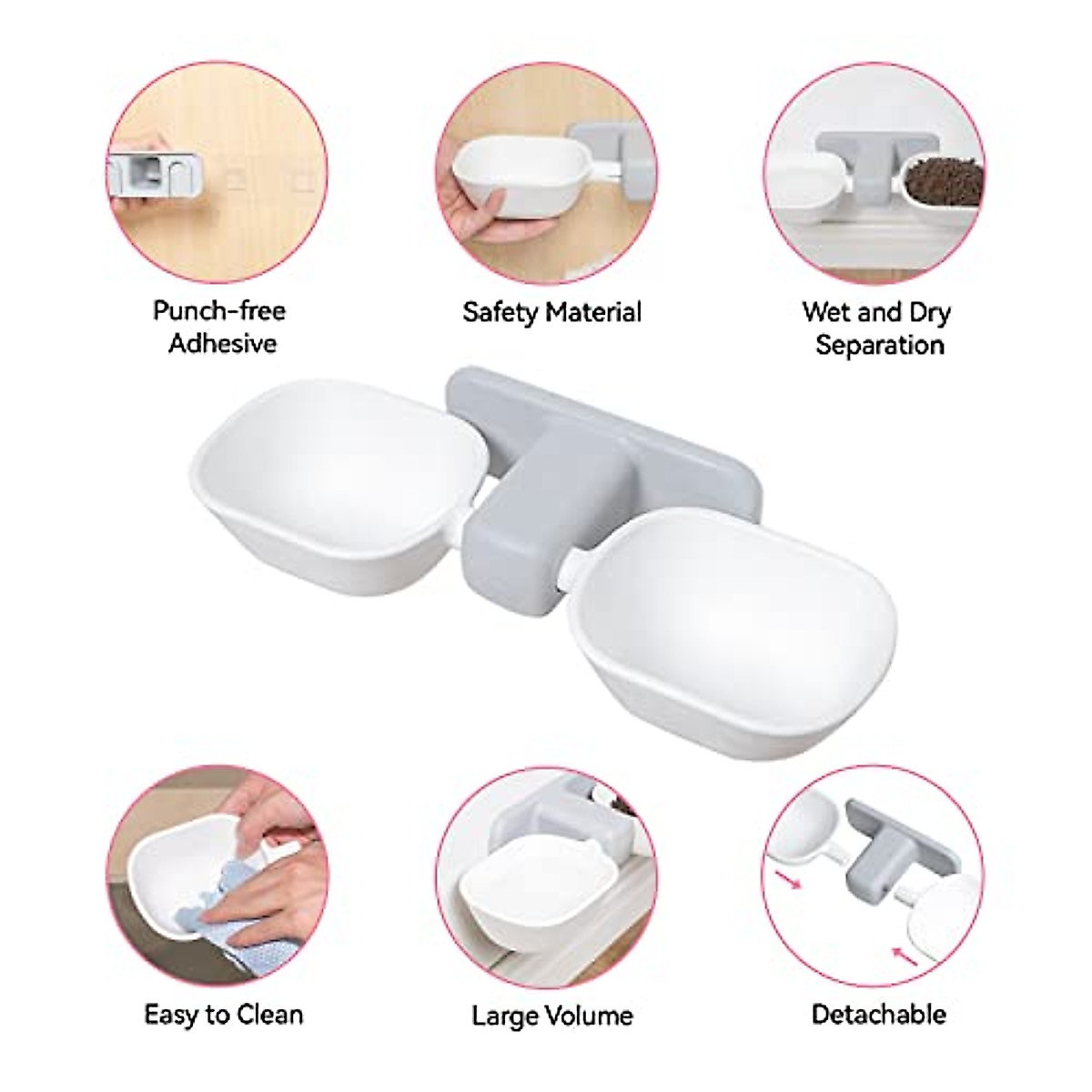 Cat Food and Water Bowls Set, Adjustable Elevated Cat Bowls, Hanging Cat Food Bowls,Wall Mounted Cat Water Bowl No Spill with 8.5 oz Each, Anti Vomiting,Dishwasher Safe,White