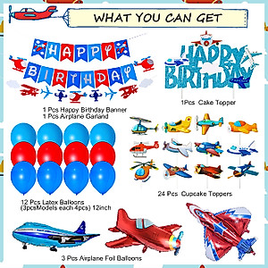 Airplane party decorations, Airplane birthday party supplies,Happy Birthday Banner Airplane Aircraft Garland Foil Latex Balloons Cake Cupcake Toppers for Kids Plane Theme Party Baby Shower Supplies