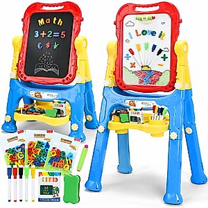 STEAM Life Easel for Kids Art Easel for Toddler Easel - 4in1 Double-Sided Large Magnetic Board Kids Chalkboard Easel Drawing White Board for Kids Magnetic Letters & Numbers Christmas Gifts for Kids