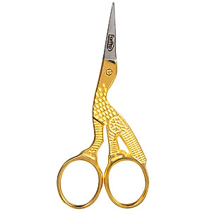 ForPro Professional Collection Gold Stainless Steel Stork Scissors for Sewing, Crafting, Art Work, Threading, Needlework, Super Sharp Sheers for Cutting Fiber Glass and Silk Wraps, 3.75” L