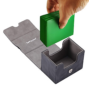 Zoopin Leather Deck Box with Built-in Spinning Life Counter (Black)