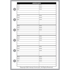 Pocket-Plus Size Name & Address Refill, Sized and Punched for Pocket-Plus Size Notebook (3.5" x 5")