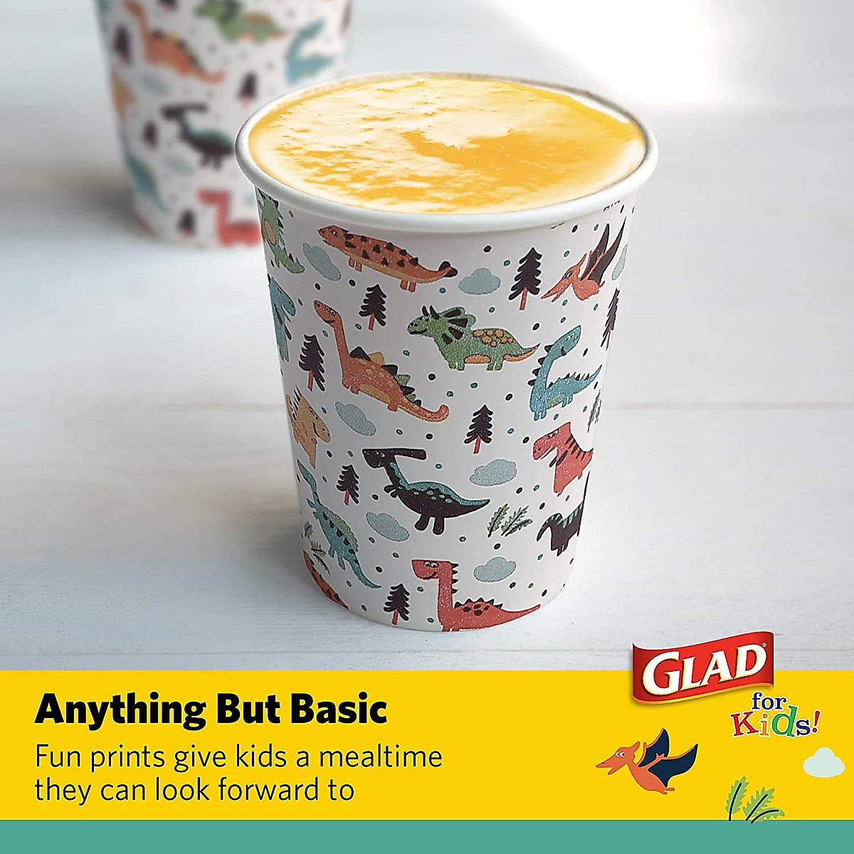 Glad for Kids Dinosaur Paper Cups, 20 Count - 6 Pack White Paper Cups with Dinosaur Design for Kids Heavy Duty Disposable Paper Cups for Everyday Use, 9 Ounces | Dinosaur Cups, Paper Cups 9 oz