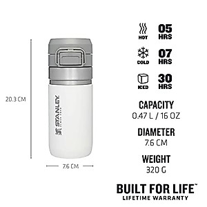 Stanley Quick Flip Stainless Steel Water Bottle .47L / 16OZ Polar – Leakproof Metal Water Bottle Kids - Push Button Locking Lid - BPA-Free Kids Thermos Water Bottle - Dishwasher Safe