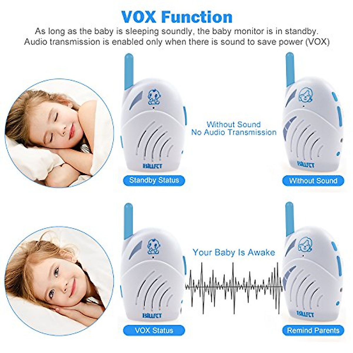 Audio Baby Monitor Intercom walkie-Talkie Two-Way Portable USB Charging