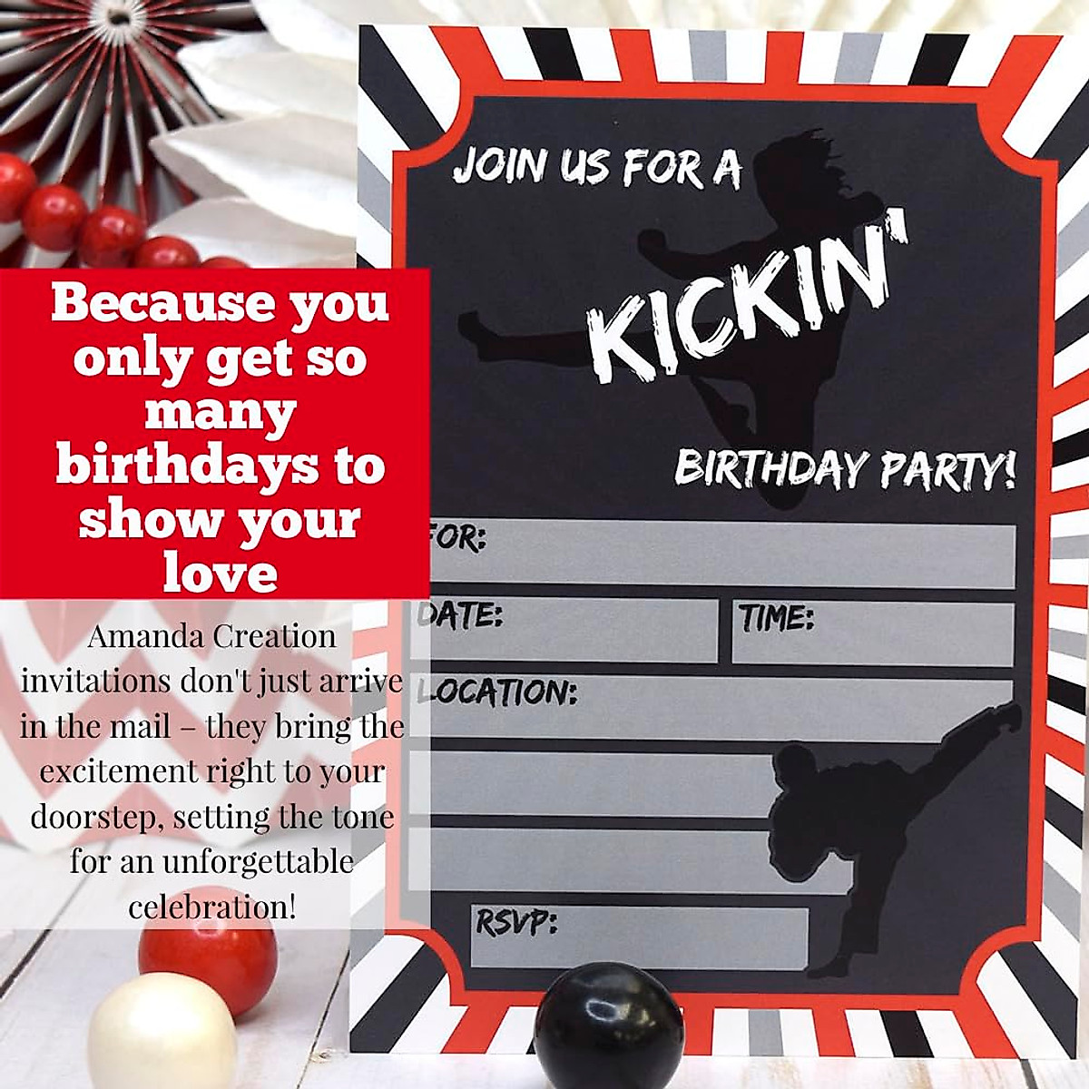 Karate, Tae Kwon Do, Martial Arts Birthday Party Invitations, 20 5x7 Fill In Cards with Twenty White Envelopes by AmandaCreation