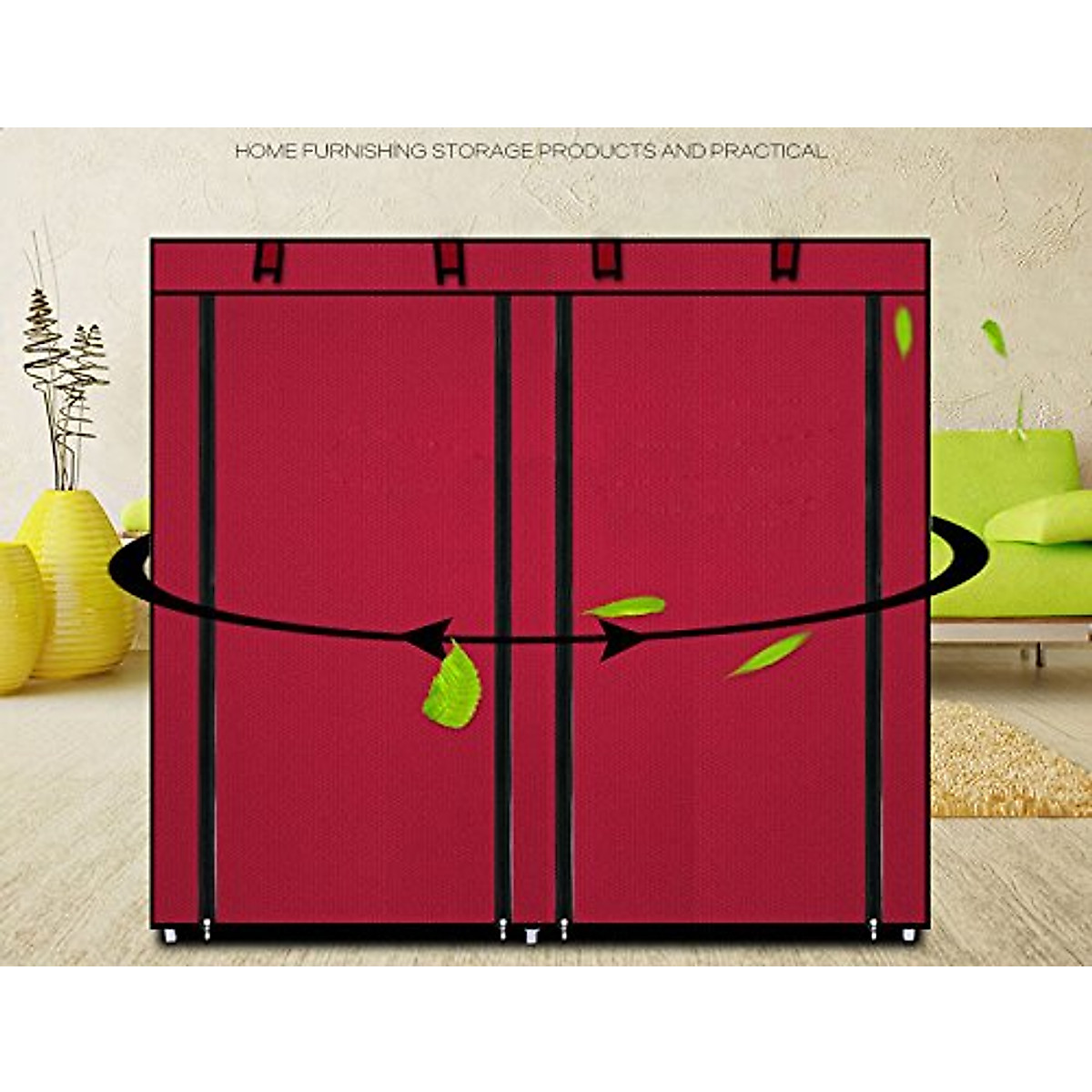 27-Pairs Portable Boot Rack, Double Row Shoe Rack Covered with Nonwoven Fabric,Space Saving Closet Shoe Cabinet Tower (Wine Red)