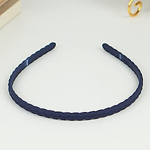 Xiaocao8 5PCS Non Slip Plastic Headbands for Women and Girls Wide Head Bands with Teeth Black Blue White Coffee Pink Green Hair Bands (Navy)