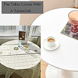 Modern Round Dining Table White 31.5 Inch Sturdy décor Table with Pedestal Base in Tulip Design Mid Century Round Dining Room Table(with A Free Table Cloth)