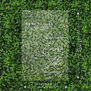 Andaz Press Custom Large Wedding Acrylic Sign, 16 x 24 Inches, So Glad You're Here, Personalized Sign, Welcome Sign for Modern Wedding Theme