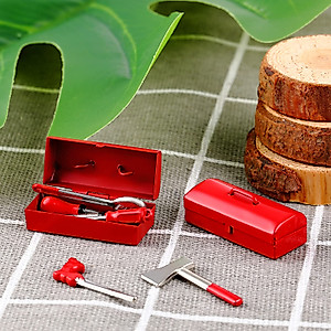 19 Pieces 1:12 Miniature Dollhouse Tools Metal Doll House Tool Miniature Doll Repair Tool with 2 Pieces Red Tin Boxes Dollhouse Accessories Girls Pretend Play Toy for Dollhouse Decoration DIY Crafts