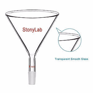 StonyLab Glass Short Stem Powder Funnel with 100 mm Top O.D. and 19/22 Inner Joint Filter Funnel Glass Funnel