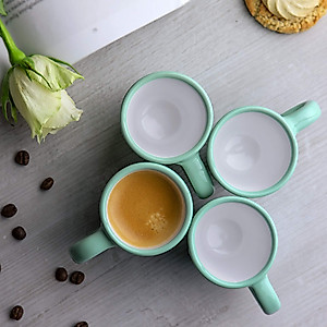 City to Cottage Handmade Teal Blue and White Polka Dot Ceramic 2oz/60ml | Espresso Cup Set of 4, Unique Designer Pottery for Coffee Lovers