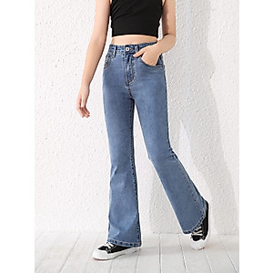 Floerns Girls Casual Denim Pants High Waist Flare Leg Jeans with Pocket Medium Blue 11-12Y