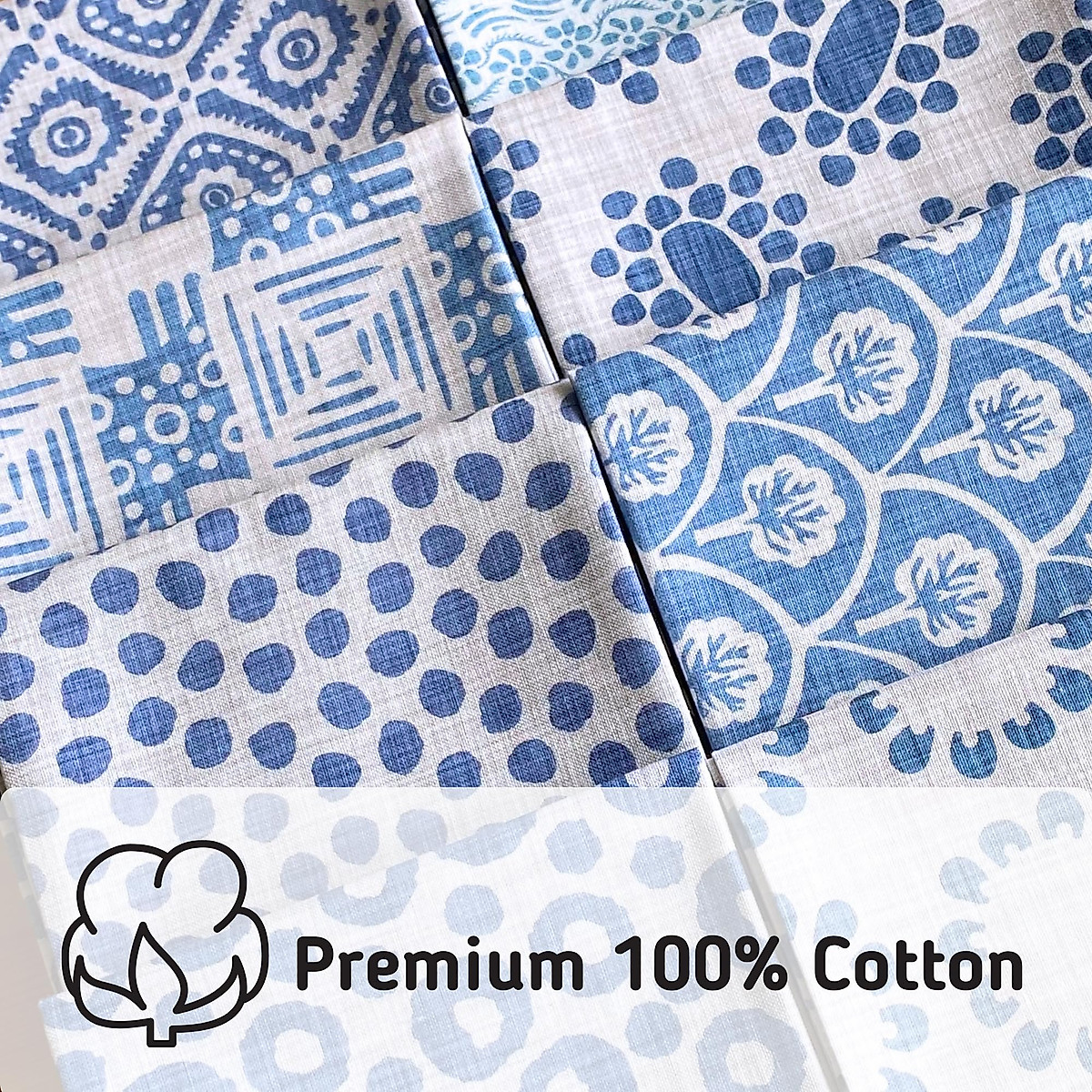 Caspi Crafts 8 Pcs Fat Quarters Fabric Bundles 18"x21", Quilting Fabric, Abstract Cotton Fabric, Precut Squares for Sewing, Quilting, Patchwork, Fabric for Crafts, DIY, (Soft Blue Patterns)