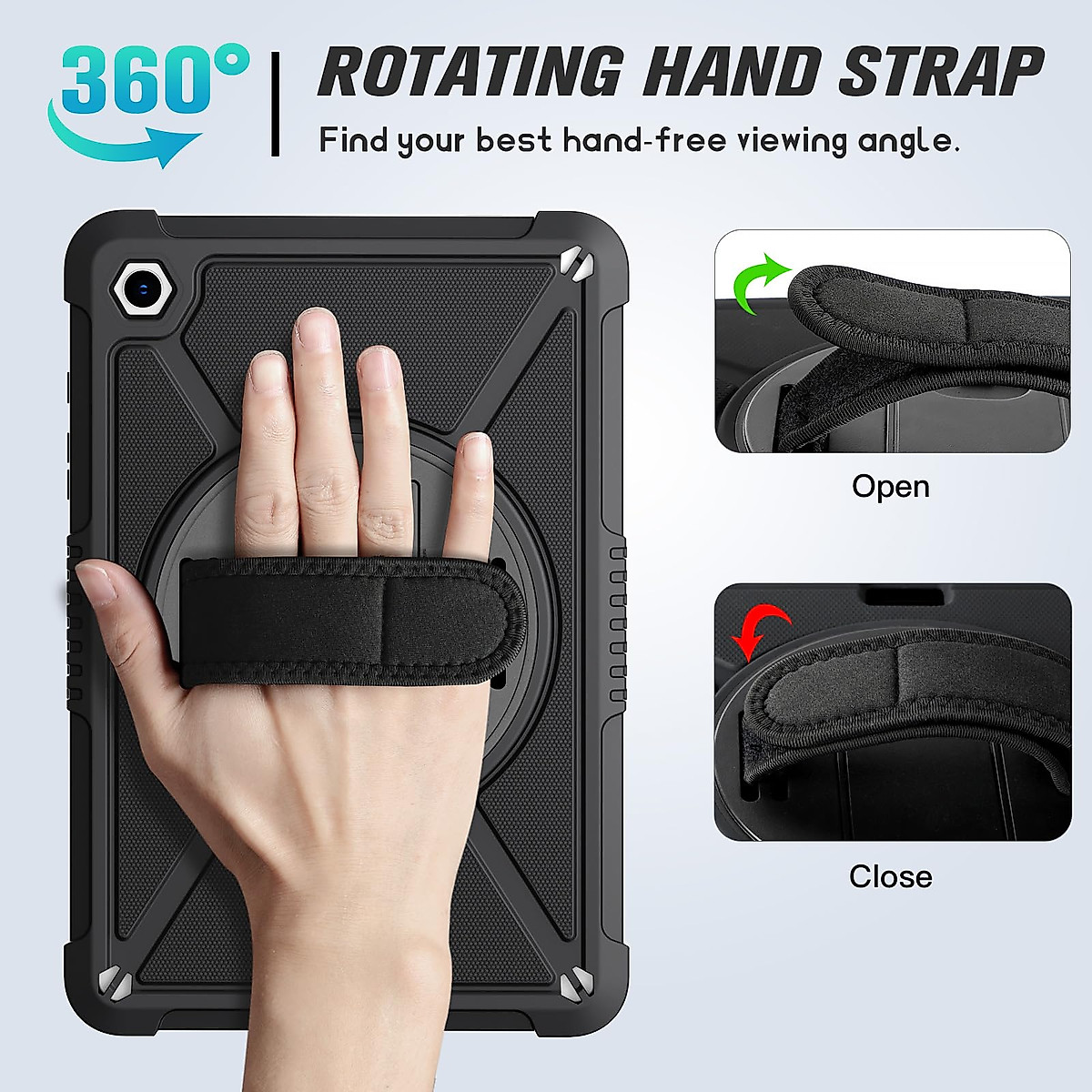 ZtotopCases for Samsung Galaxy Tab A8 10.5 Inch 2022, Full Body Cover with 360 Rotating Hand Strap & Shoulder Strap Heavy Duty Shockproof Case for Samsung A8 Tablet SM-X200 /SM-X205 /SM-X207, Black