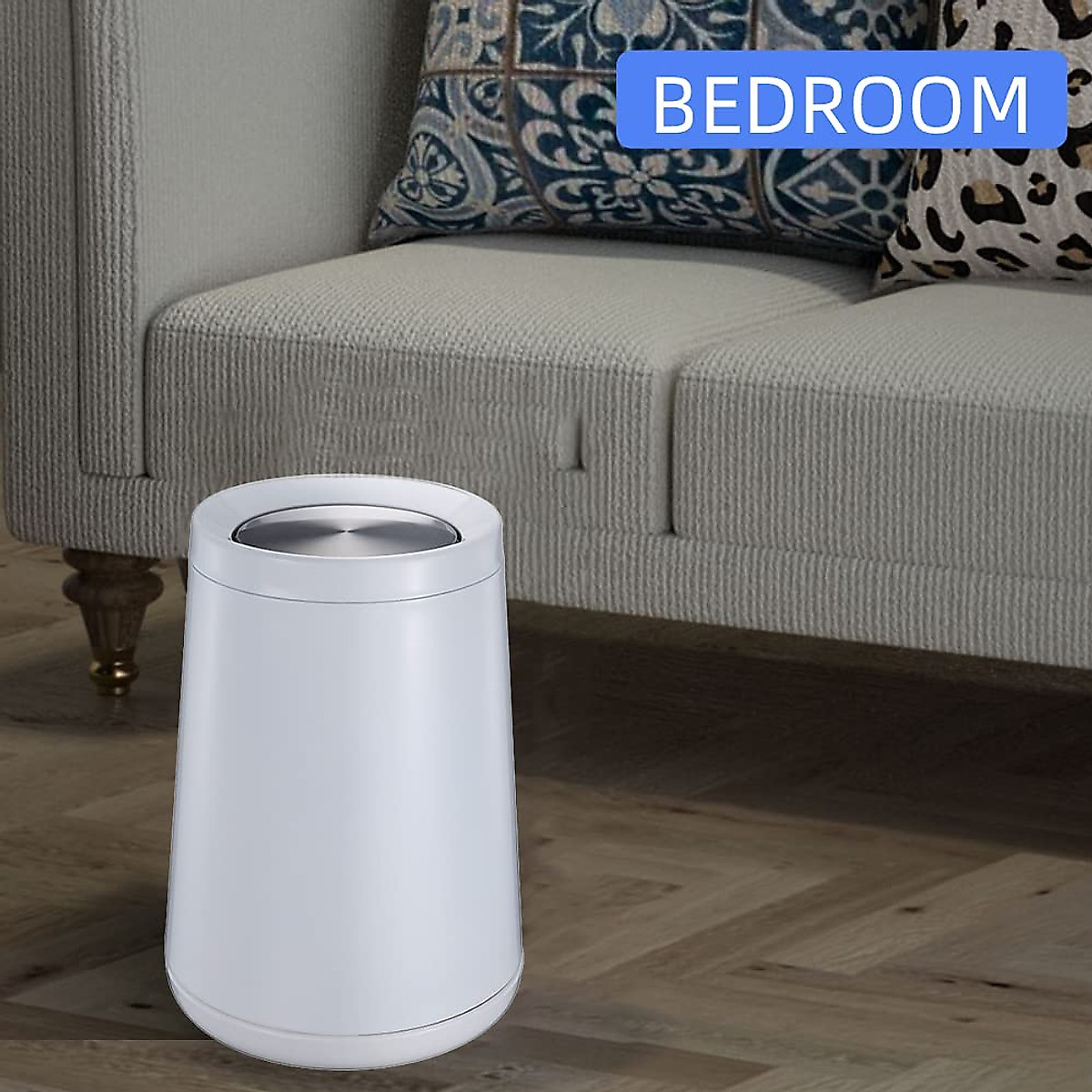 BRIEFHUMAN Household Swing White Bathroom Trash Can，Brushed Stainless Steel，10 L/3 Gallen，Garbage Can with Flipping Lid， for Indoor or Commercial Use, Kitchen,Modern，Living Room,Bedroom