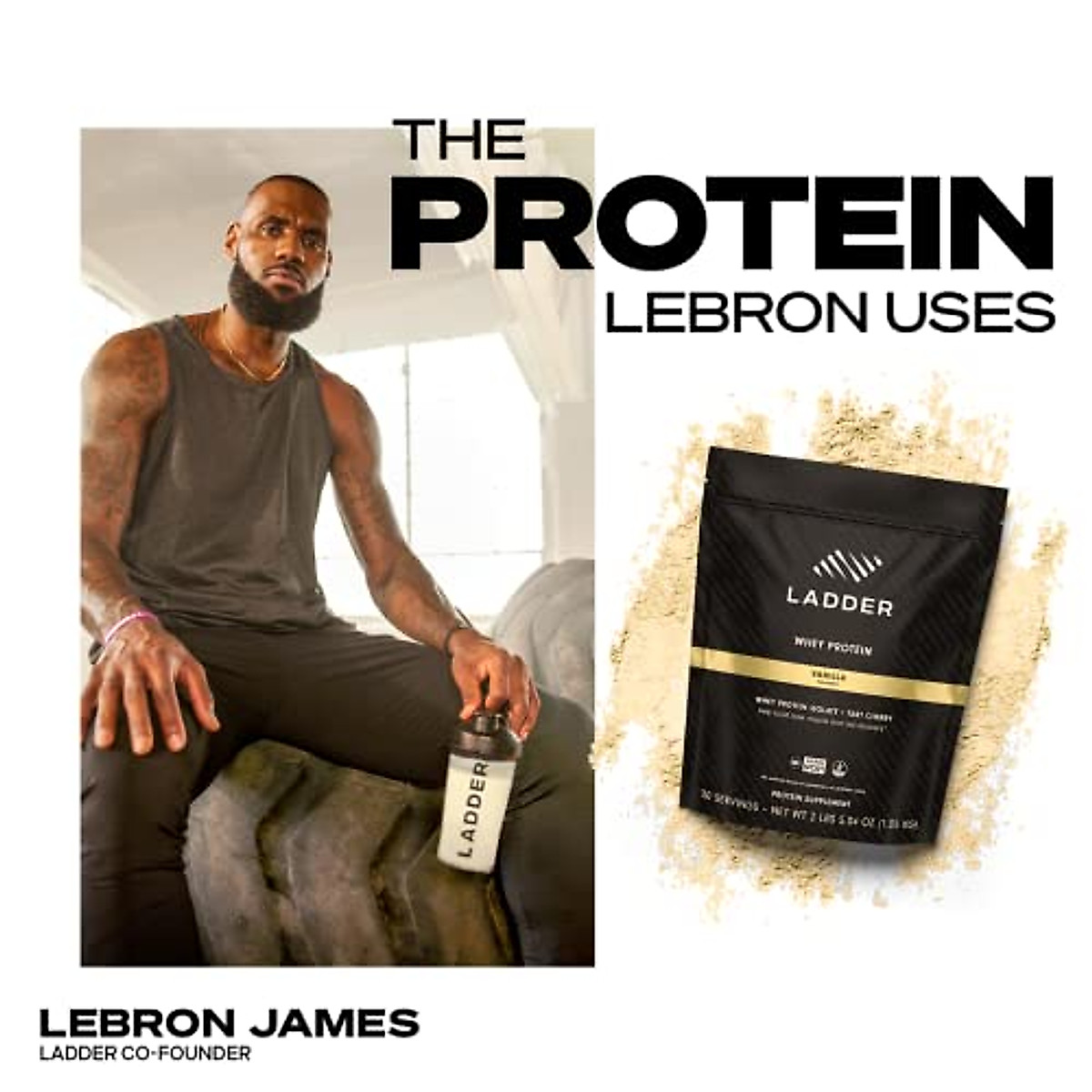 LADDER Grass-Fed Whey Protein Powder, 26g Protein for Muscle Gain, 7g BCAAs, 14g EAAs, 2 Billion CFU Probiotics, No Artificial Sweeteners, NSF Certified Supplements (Vanilla, 30 Serving Bag)